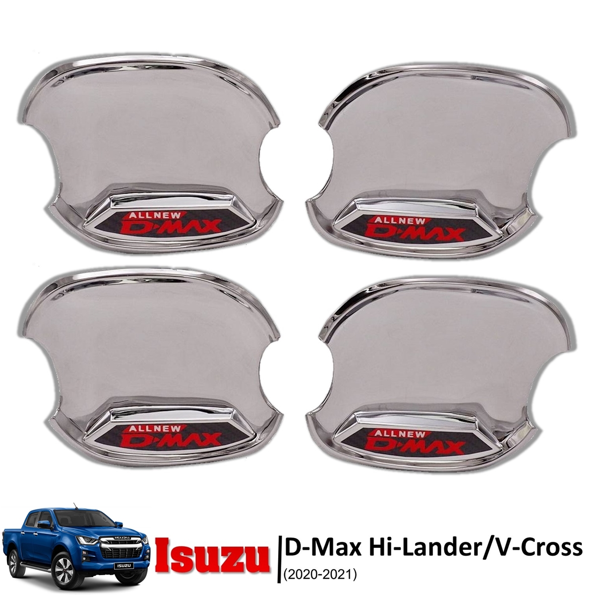 4Dr Chrome Red Bowl Insert Handle Fits Isuzu D-Max Hi-Lander V-Cross ...