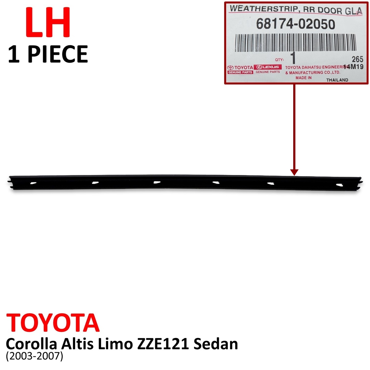 Rear Lh Inner Door Weatherstrip Window Seal Fits Toyota Corolla Alits ...