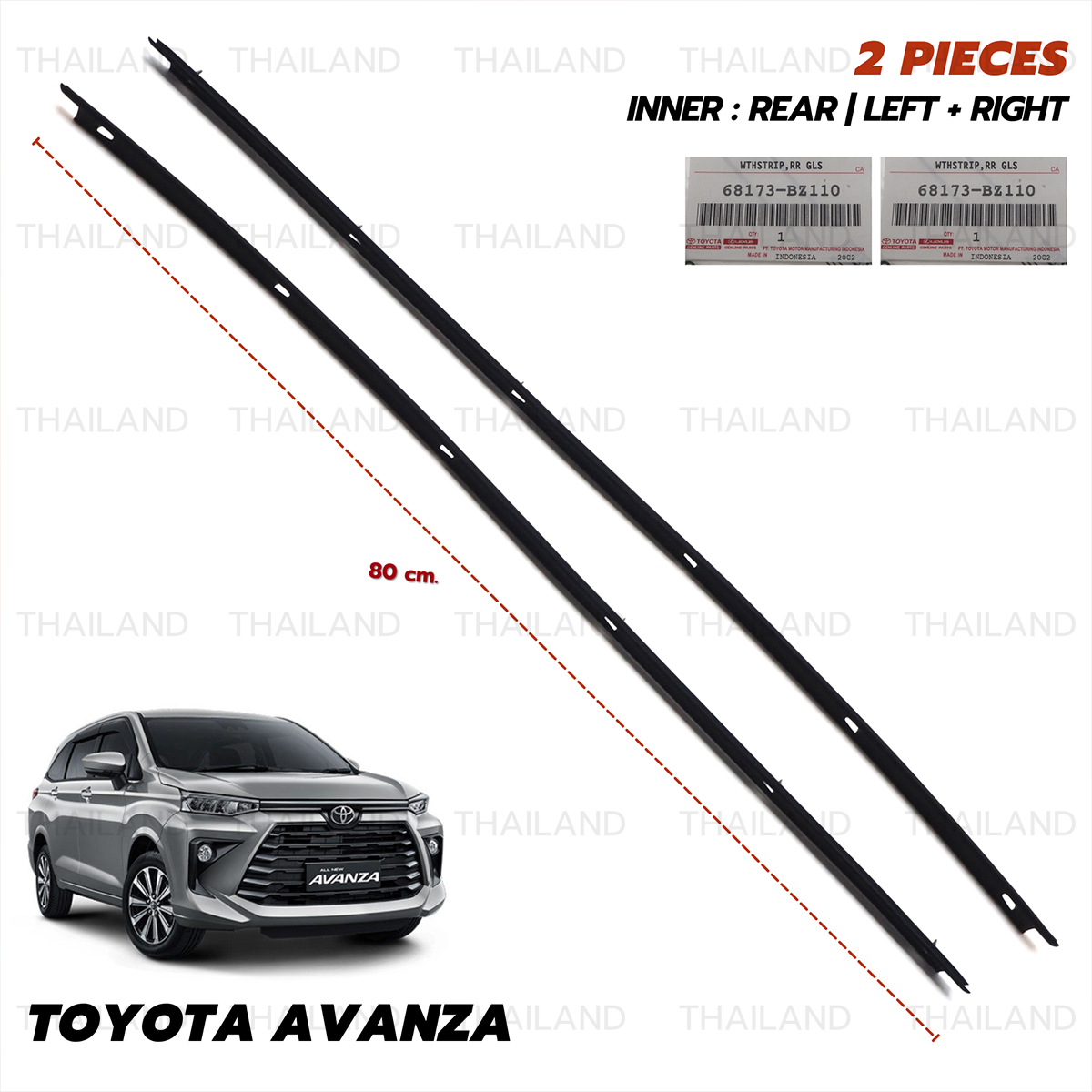 Weatherstrip Rear Lh+Rh Door Glass Inner Fits Toyota Avanza F65 F651 ...