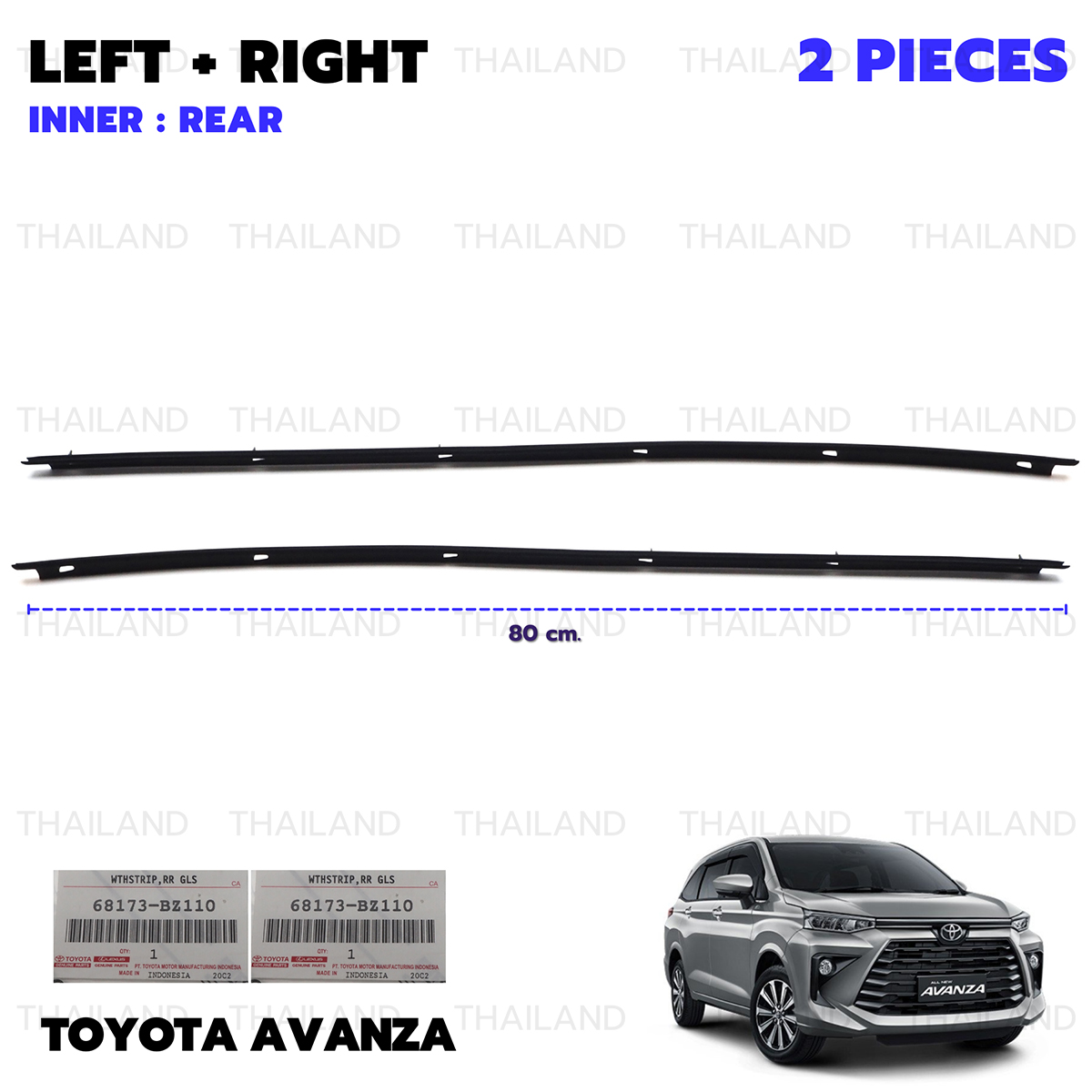 Weatherstrip Rear Lh+Rh Door Glass Inner Fits Toyota Avanza F65 F651 ...