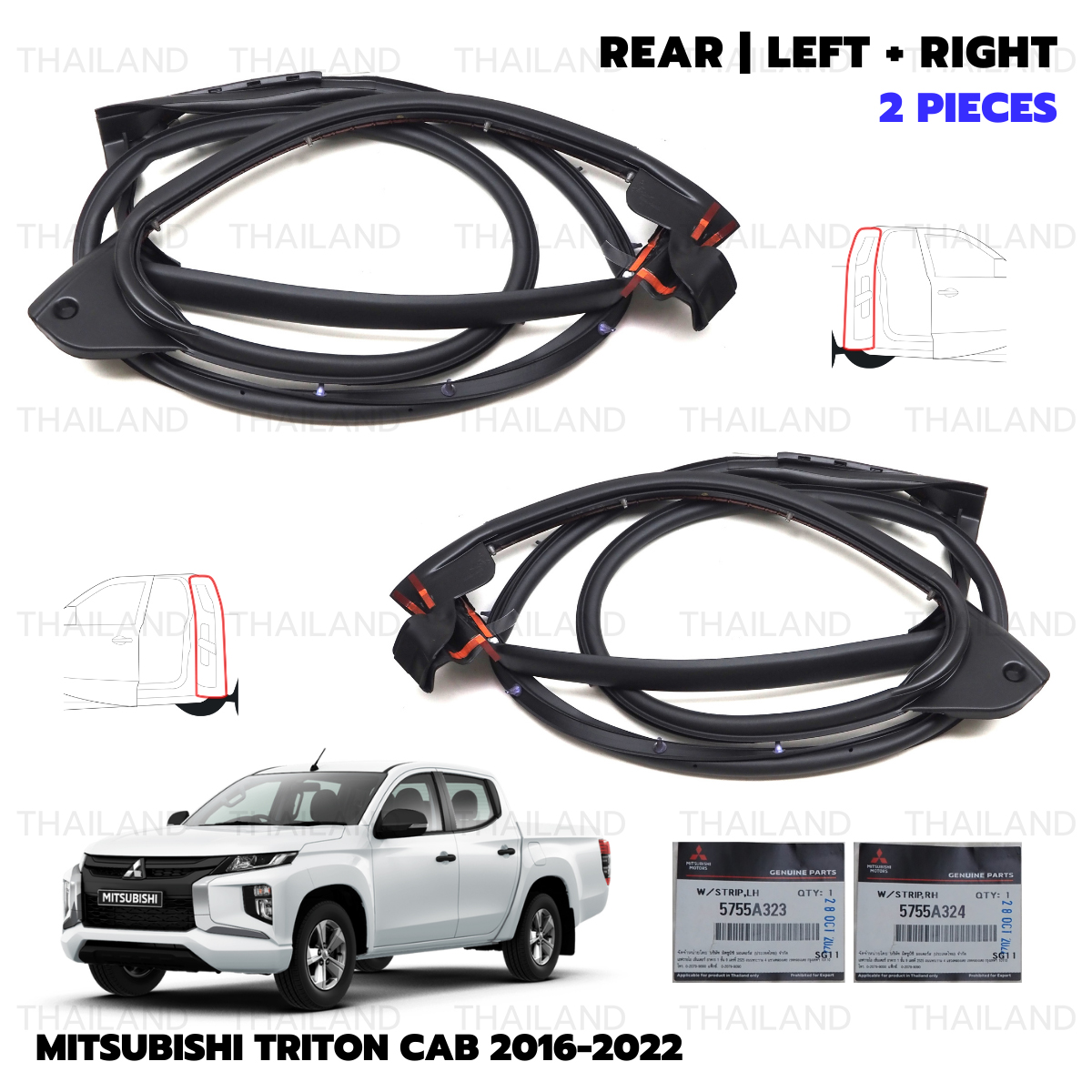 Rear Lh Rh Door Rubber Seal Weatherstrip For Mitsubishi Triton L200 ...