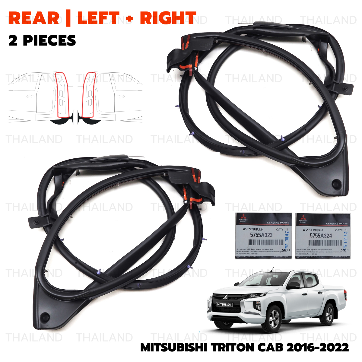 Rear Lh Rh Door Rubber Seal Weatherstrip For Mitsubishi Triton L200 ...