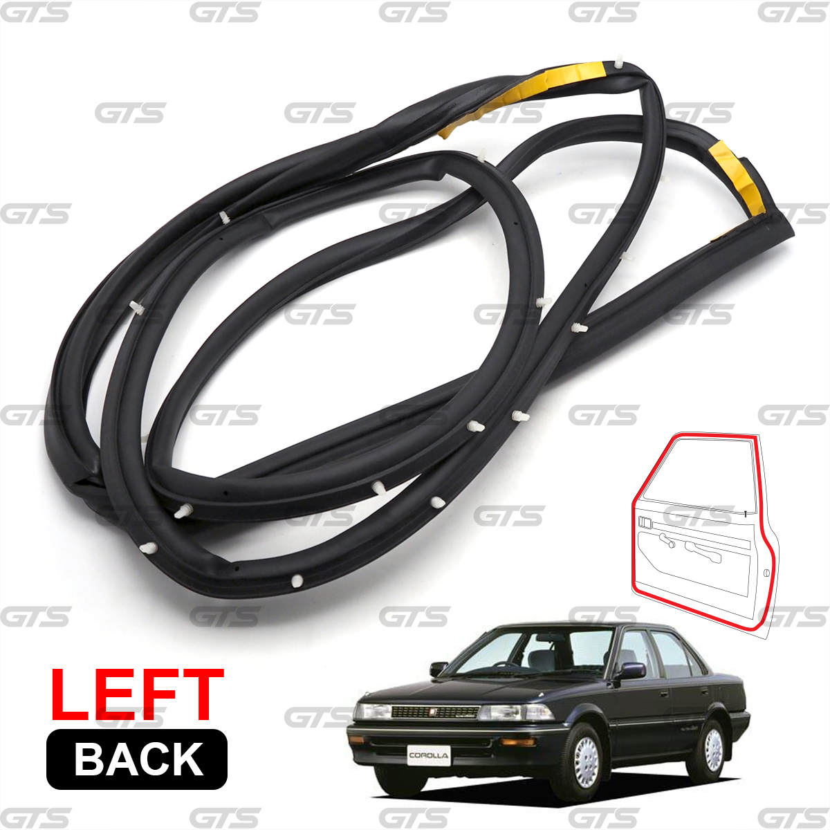 Adatto per Toyota Corolla E90 AE92 1987 - 91 Guarnizione meteo porta posteriore sinistra