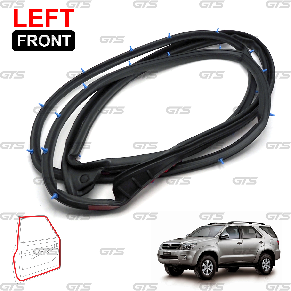 Striscia meteo porta anteriore sinistra guarnizione in gomma per Toyota Fortuner TGN51 2006 - 2015