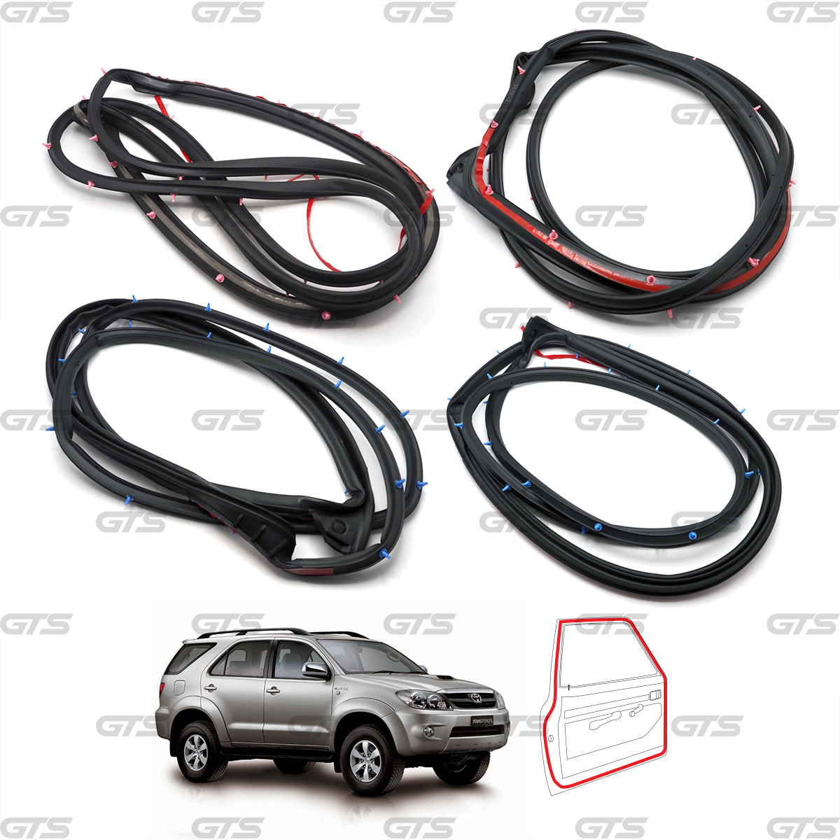 Per Toyota Fortuner TGN51 2006 - 15 Set 4 Porte Sigillo Gomma Striscia Meteo