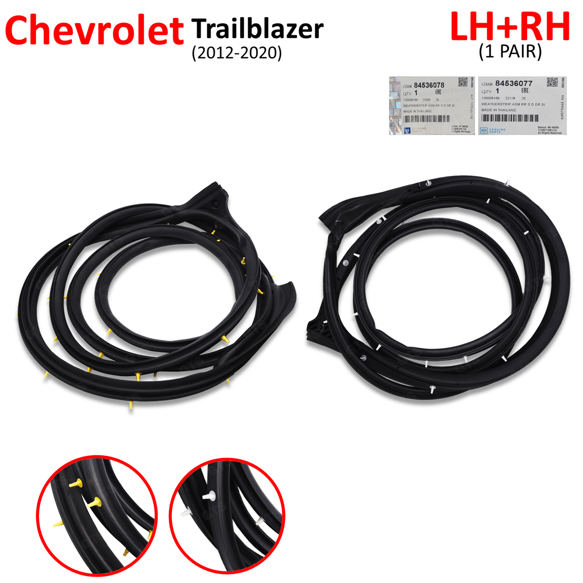 Adatto per Chevrolet Trailblazer 2012 - 20 Posteriore Lh Rh Guarnizione Porta In Gomma Striscia Meteo