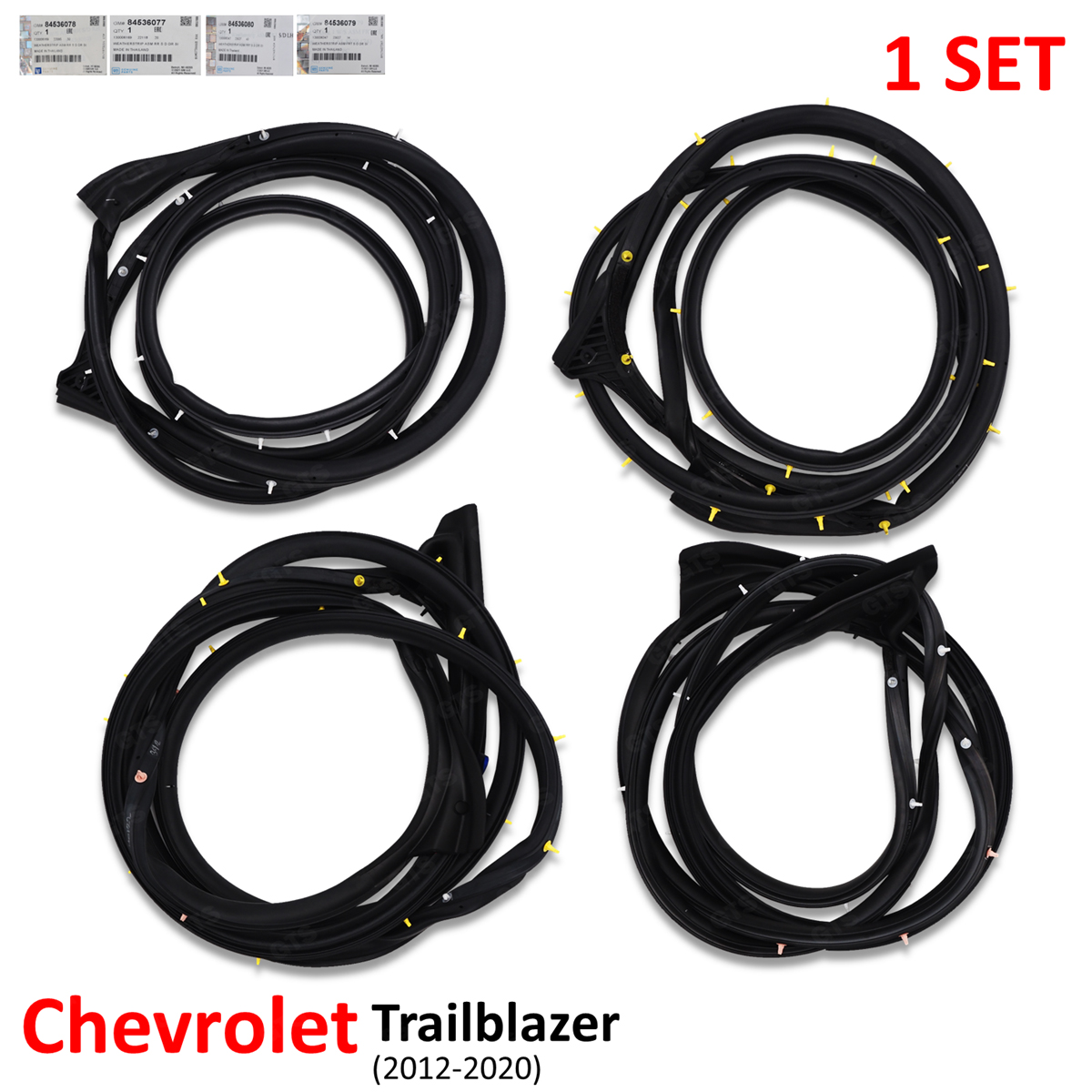 Set 4Dr Porte Sigillo Gomma Strisce Meteo per Chevrolet Trailblazer 2012 - 2020