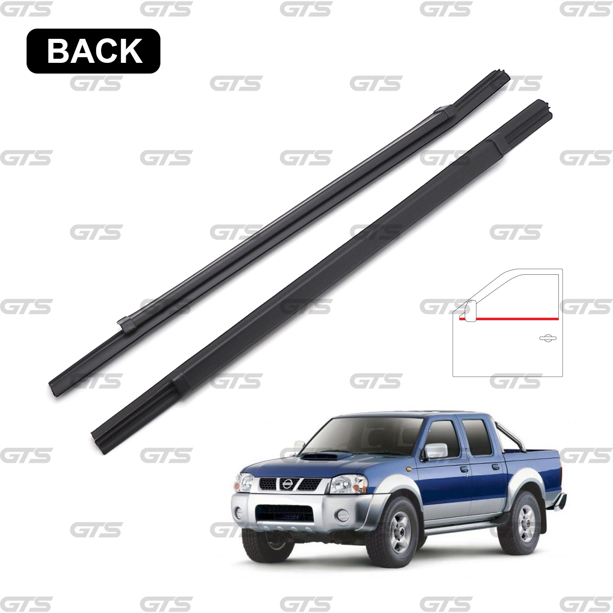 Sigillo Porta Posteriore Esterno L+R Strisce Meteo per Cabina Equipaggio Nissan Frontier 1997 - 2004