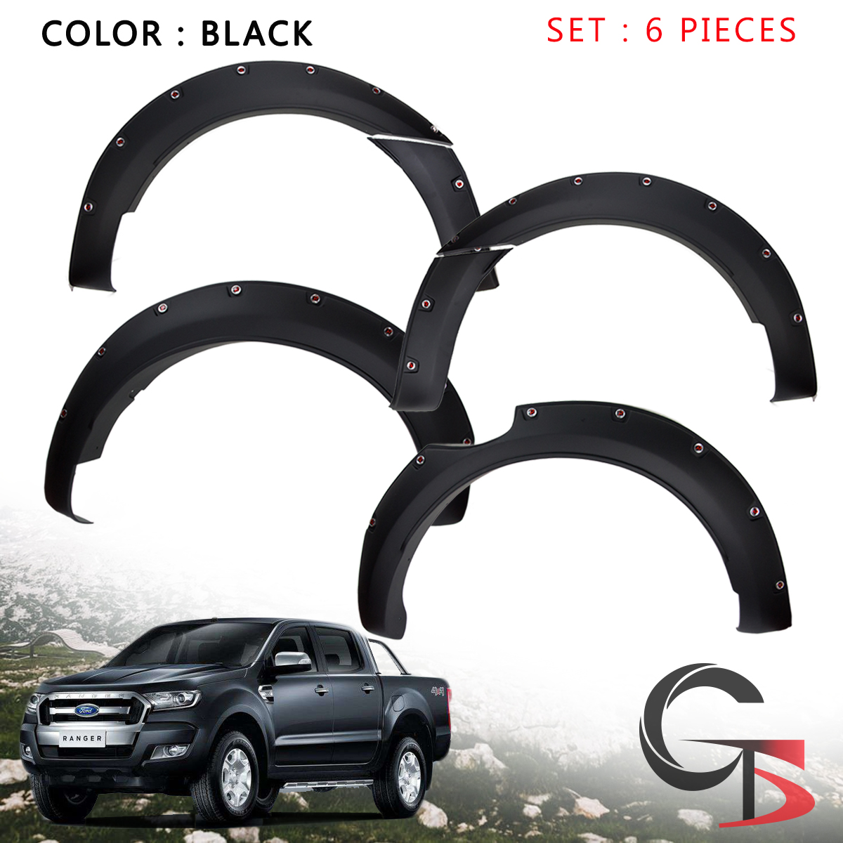 Fender Flares Wheel Arch 6" Nuts Matte Black Fits Ford Ranger T6 2015 ...